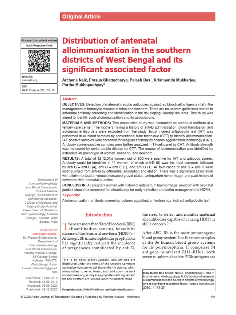 Antenatal Alloimmunization AJTS | PDF | Blood Type | Hematology
