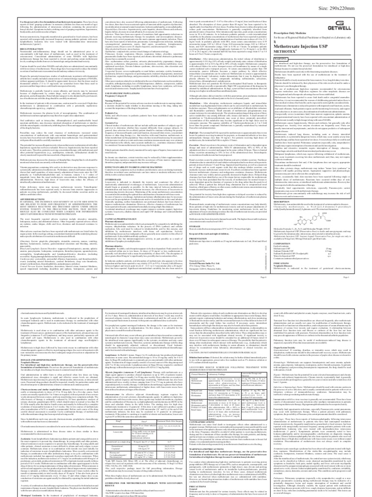 Methotrexate Leaflet | PDF | Chemotherapy | Dose (Biochemistry)