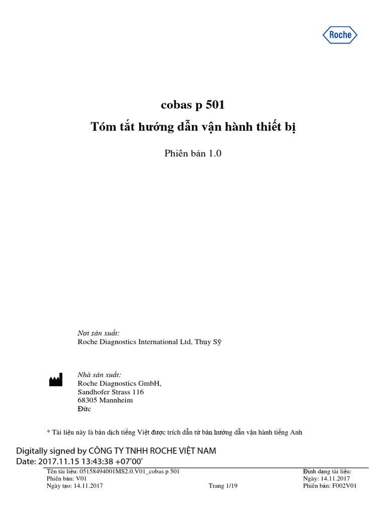 Cobas 501 Tóm tắt hướng dẫn vận hành thiết bị | PDF