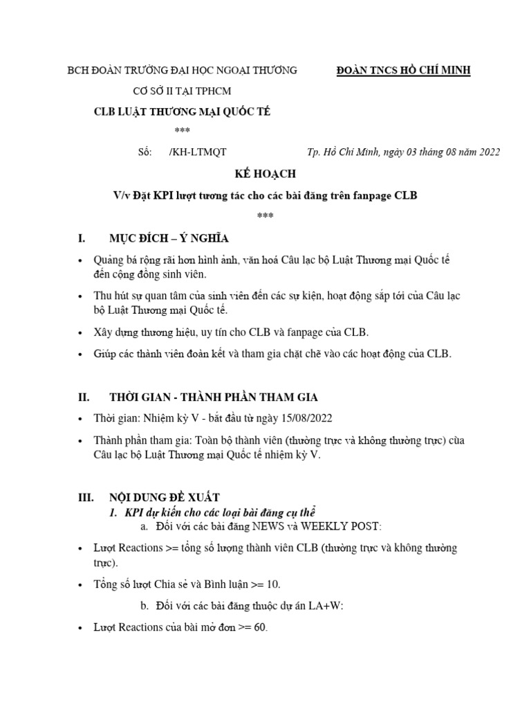 Kế hoạch kpi của ITLC NK V | PDF