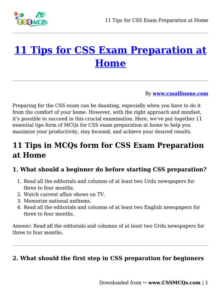 11 Tips For CSS Exam Preparation at Home | PDF | Behavior Modification ...