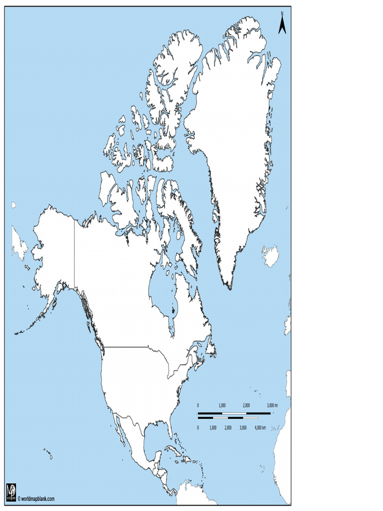 North America Blank Map A4 | PDF