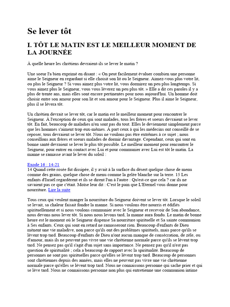L'Importance de Se Lever Tôt | PDF | Josué | Livre de l'Exode