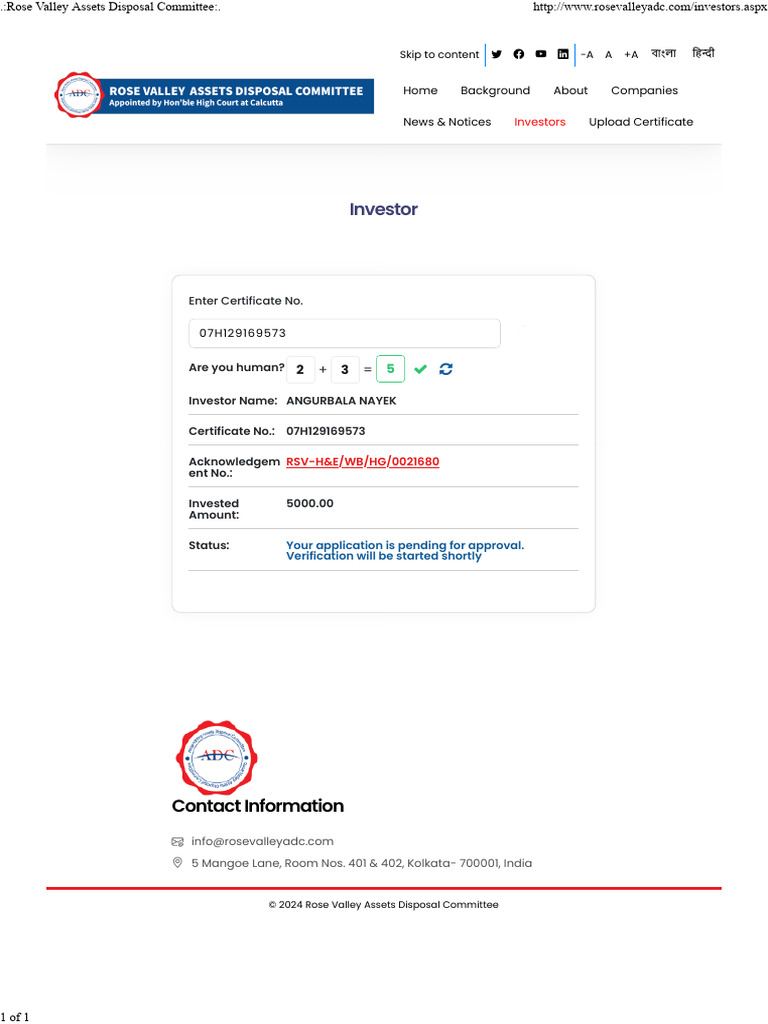 07H129169573 - Rose Valley Assets Disposal Committee . | PDF