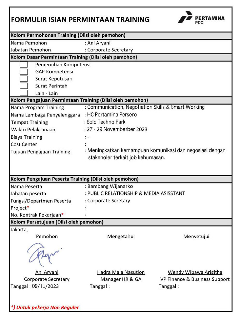 Lampiran 5 - Formulir Permintaan Training Karyawan | PDF