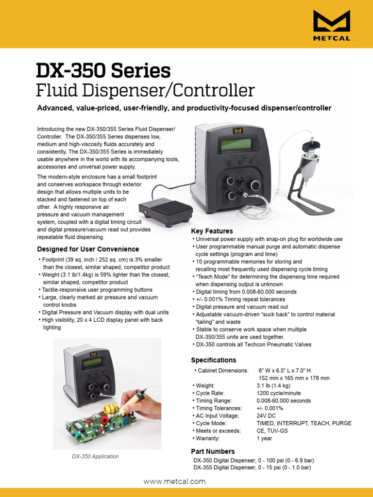 Metcal DX 350 Data Sheet En | PDF | Power Supply | Electronic Engineering