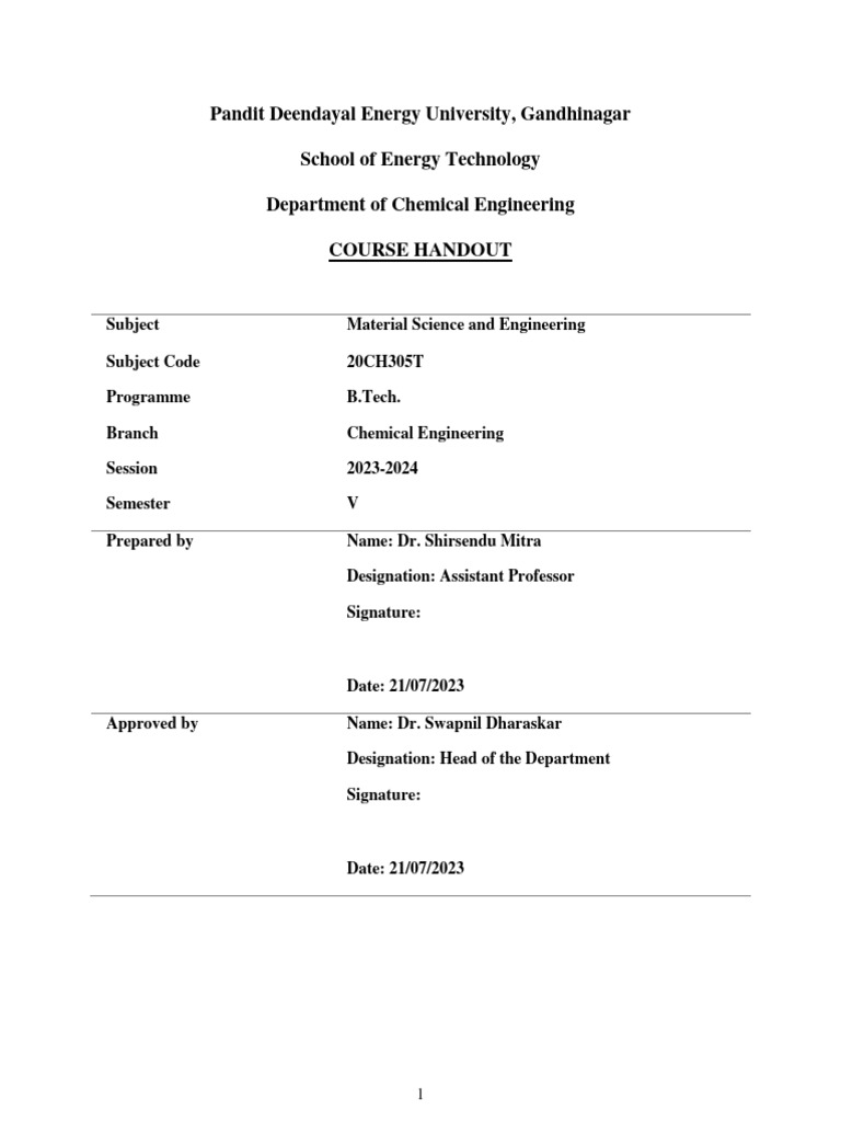 Material Science and Engineering Course Handout | PDF | Materials ...
