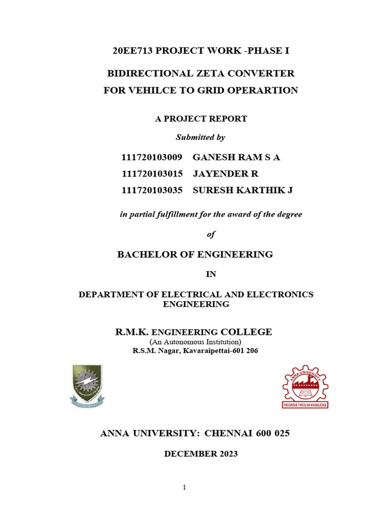 Final_Year_Project_Phase_1_Report[1] | PDF | Electric Vehicle | Electrical Engineering