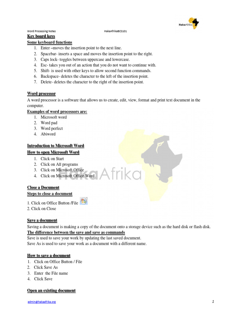 Word Processor Notes-HakaAfrika101 | PDF | Note (Typography ...