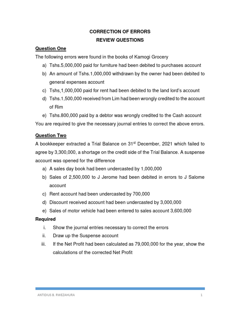 Review Qns-Correction of Errors PDF | PDF | Debits And Credits ... Review Qns-Correction of Errors PDF | PDF | Debits And Credits ...