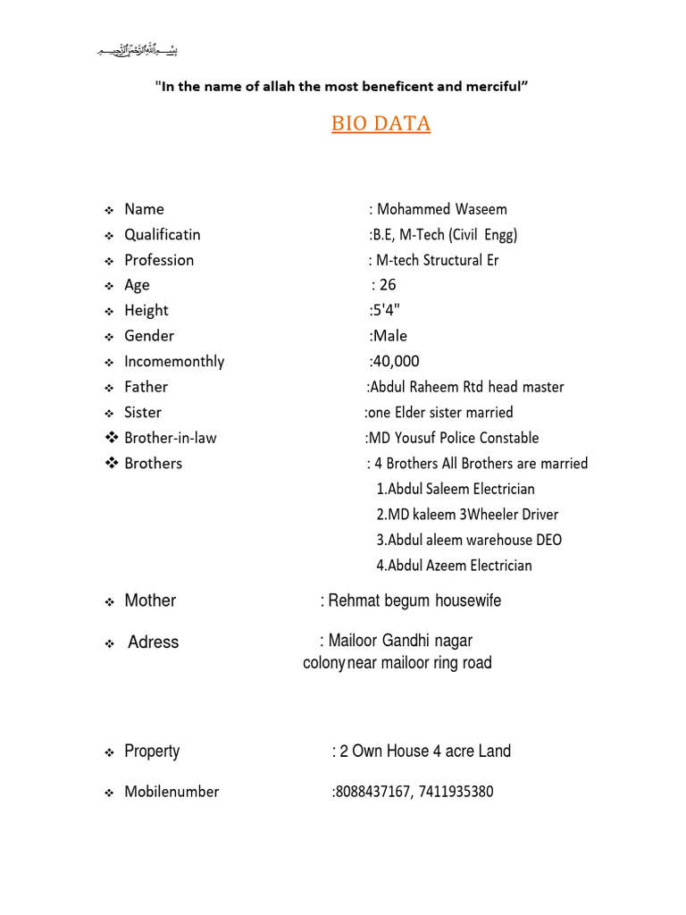 Waseem Bio Data-1 | PDF