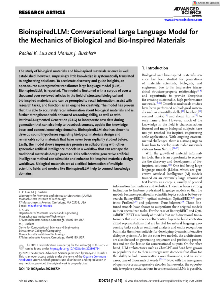Advanced Science - 2023 - Luu - BioinspiredLLM Conversational Large ...
