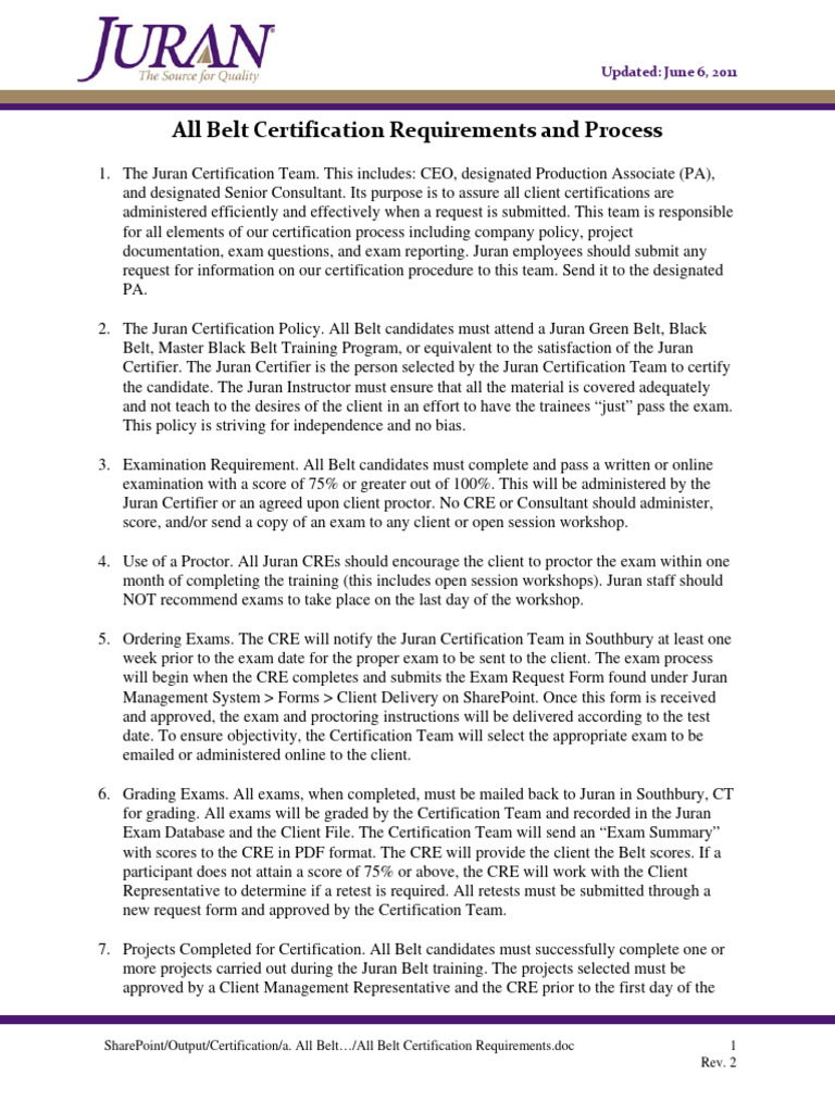 All Juran Belt Certification Requirements | PDF | Six Sigma