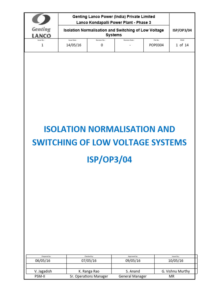 ISP-OP3-04 Operation Isolation and Normalization of Low Voltage Switch ...