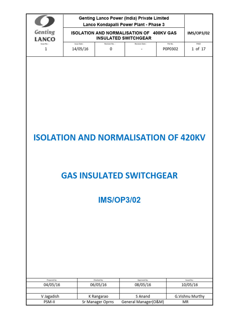 ISP-OP3-02 Operation, Isolation and Normalization of 400KV Gas ...