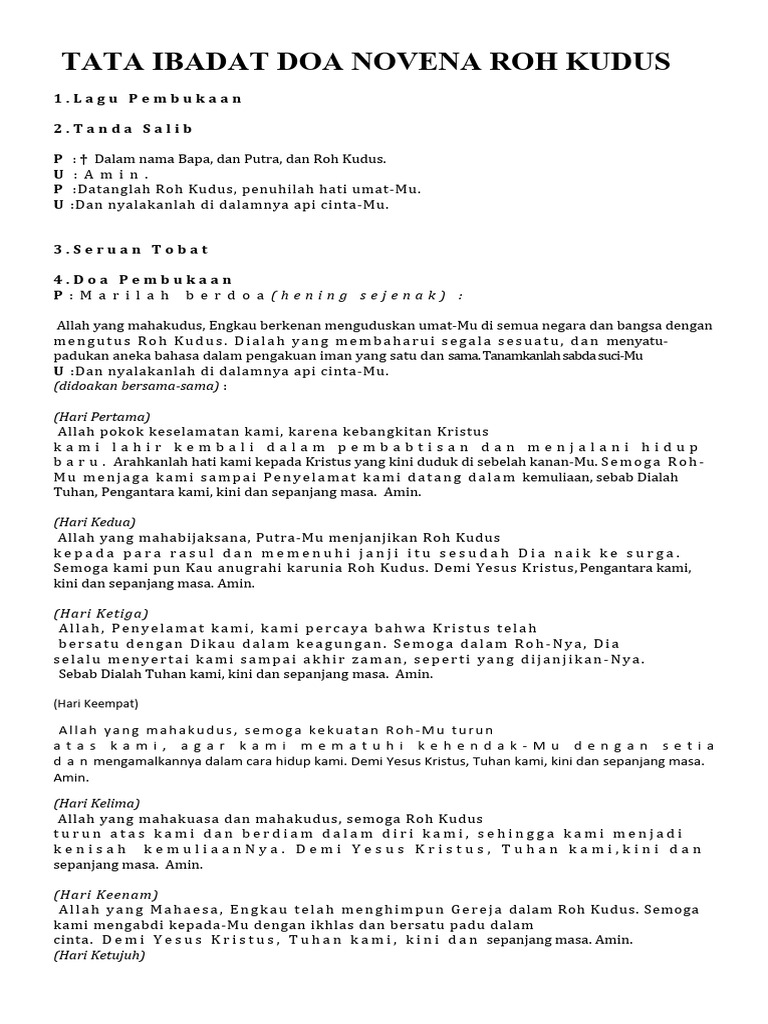 Tata Ibadat Doa Novena Roh Kudus | PDF