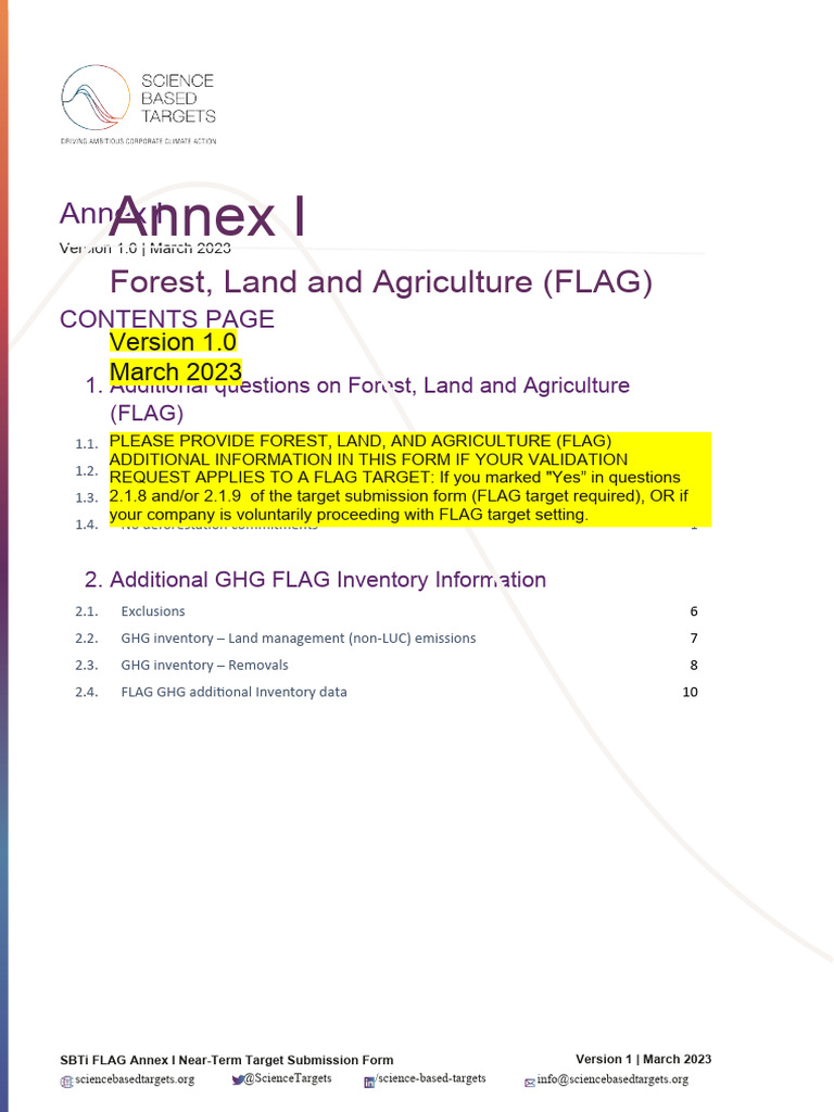 SBTi FLAG Target Submission Form | PDF | Climate Change | Environmental ...