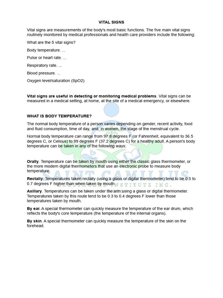 CHAPTER 6. VITAL SIGNS and NORMAL LABORATORY RESULTS | PDF | Blood Pressure | Lung