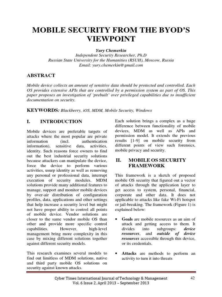 Mobile Security From The BYOD Viewpoint | PDF | Computer Security ...