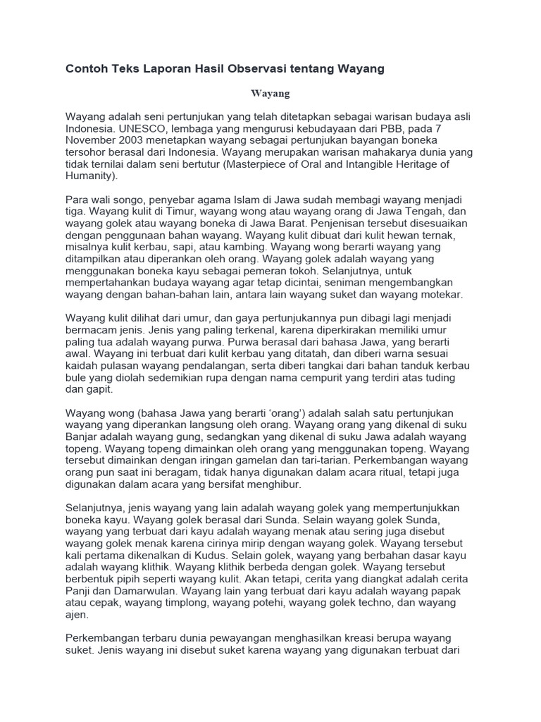 Contoh Teks Laporan Hasil Observasi 2023 | PDF