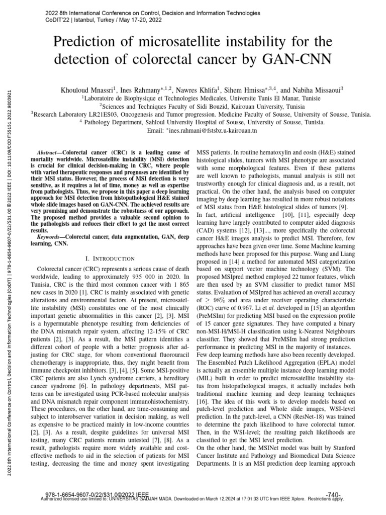 (Conference) Prediction - of - Microsatellite - Instability - For - The - Detection - of ...