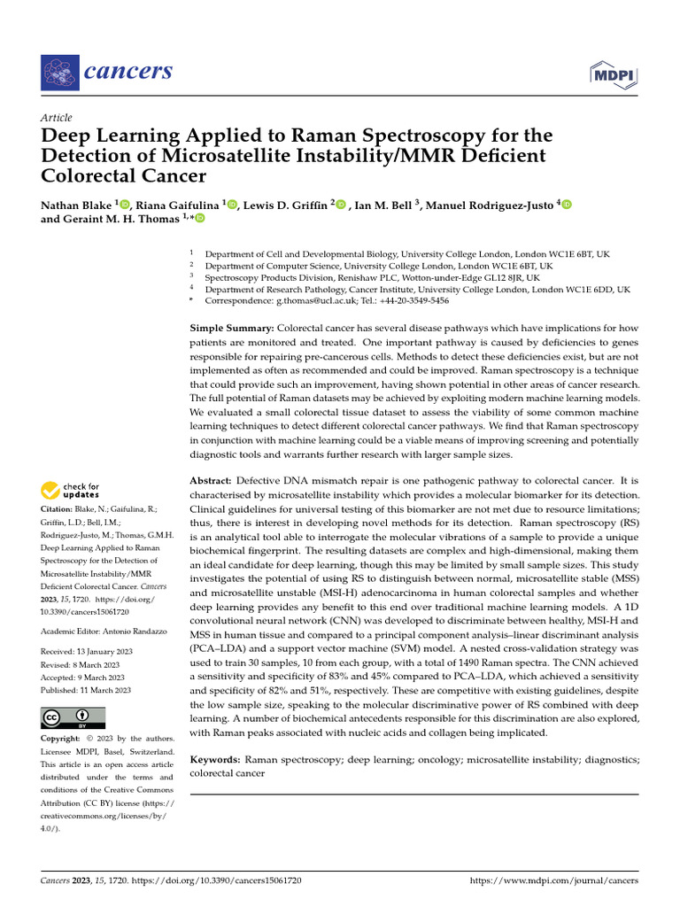 Deep Learning Applied To Raman Spectroscopy For The Detection of ...
