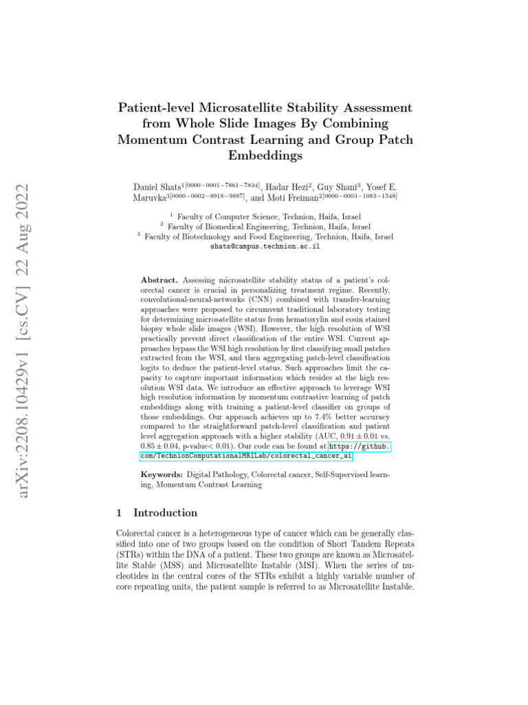 Patient-Level Microsatellite Stability Assessment From Whole Slide Images by Combining Momentum ...