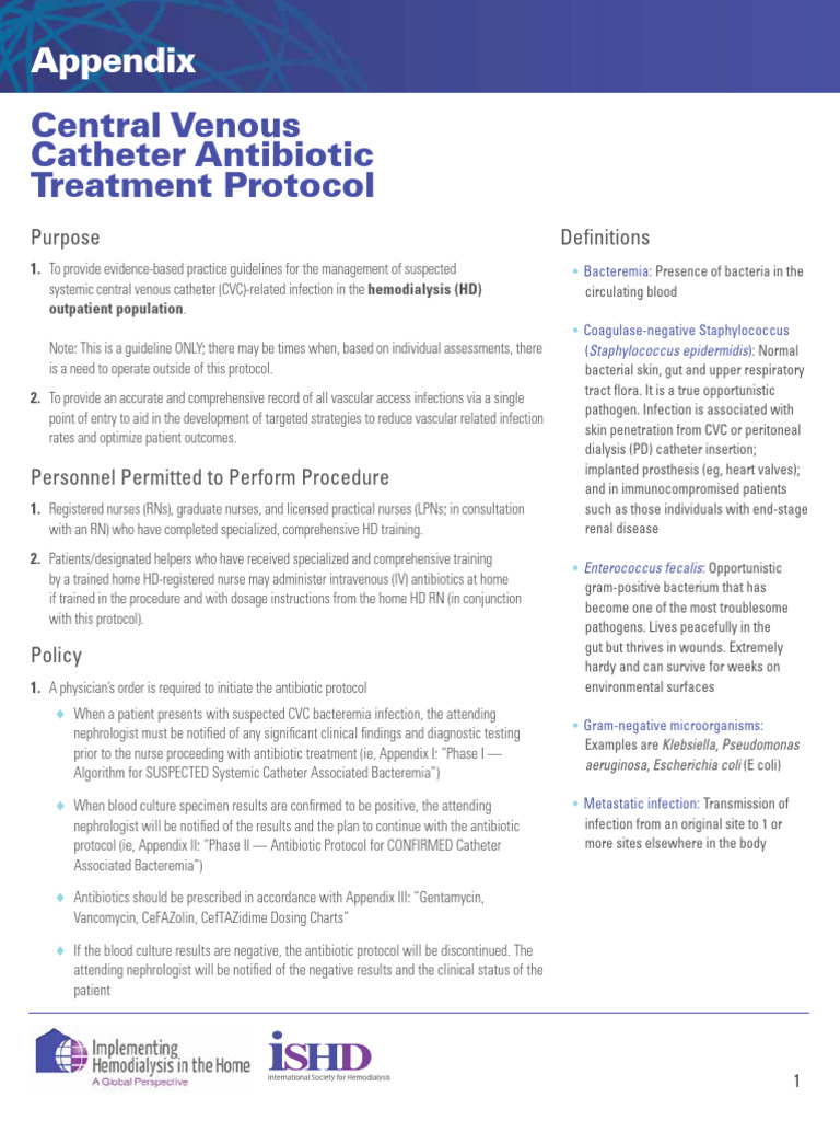Module 7 Apdx CVAntibioticProtocol | PDF | Hemodialysis | Intravenous Therapy