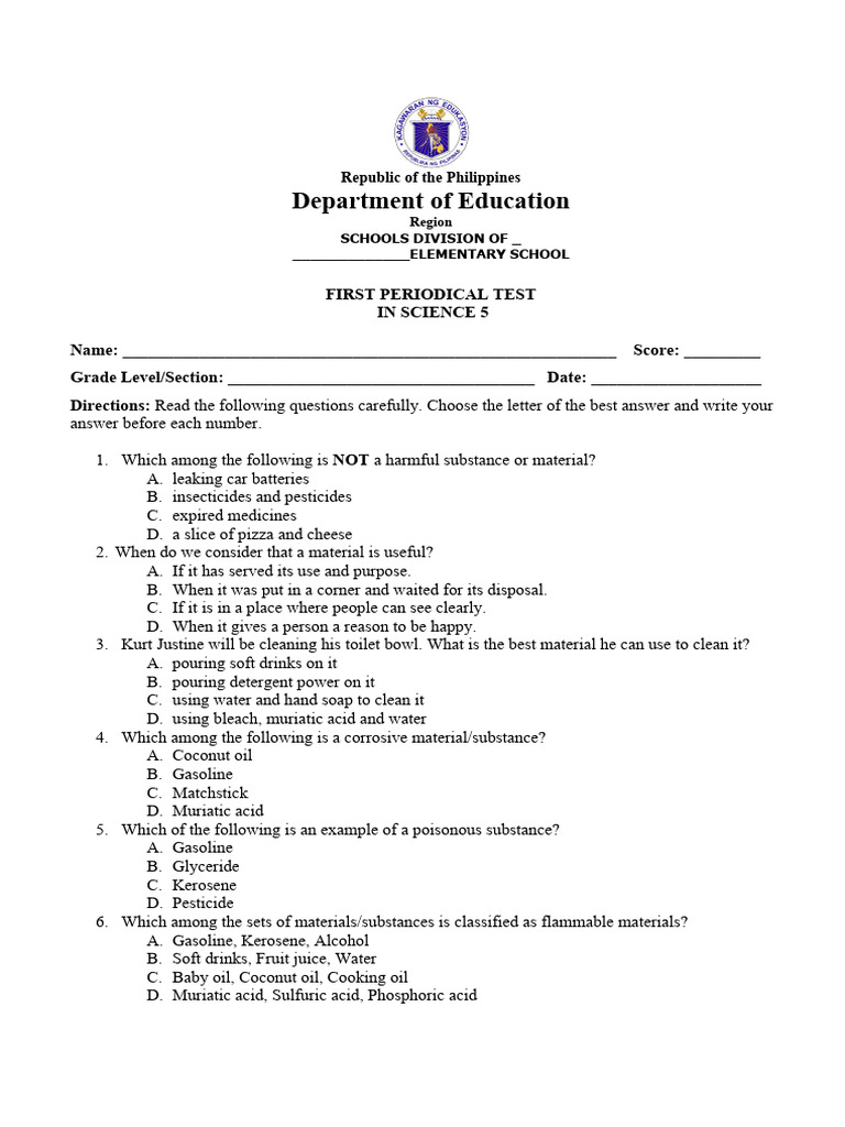 g5 Science q1 Periodical Test | PDF | Recycling | Municipal Solid Waste