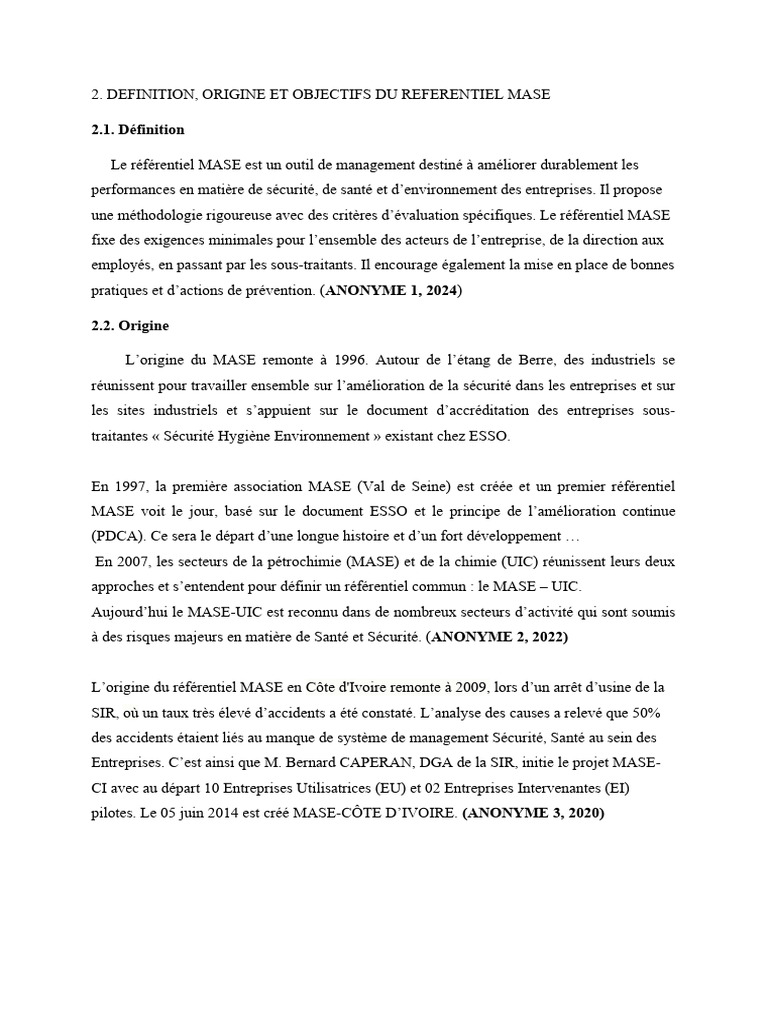 Définition et objectifs du référentiel MASE | PDF | Risque | Santé et ...
