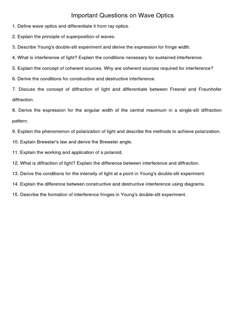 Wave Optics: Key Questions & Problems | PDF