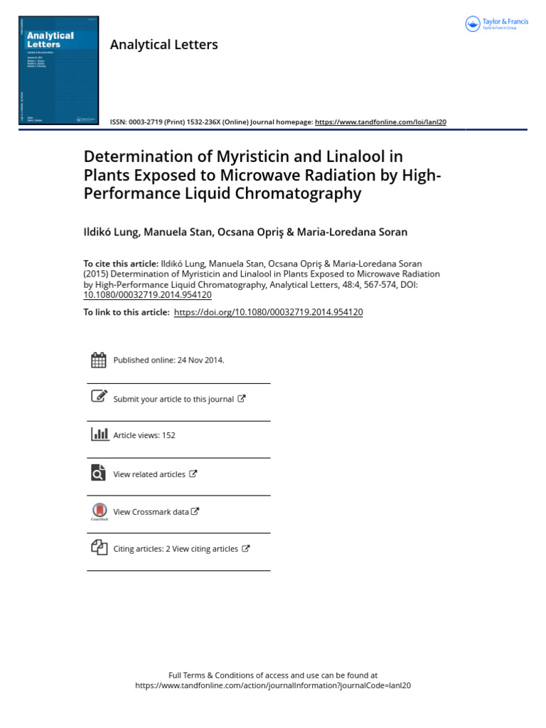 Determination of Myristicin and Linalool in Plants Exposed To Microwave ...