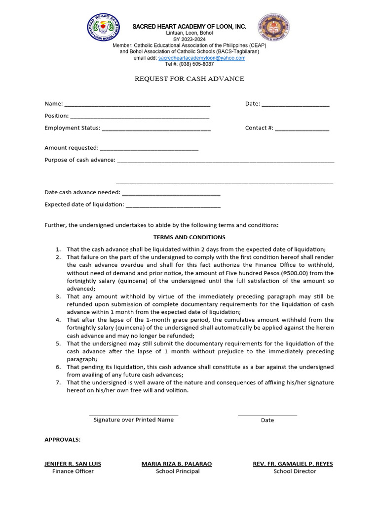 Request For Cash Advance | PDF | Finance & Money Management