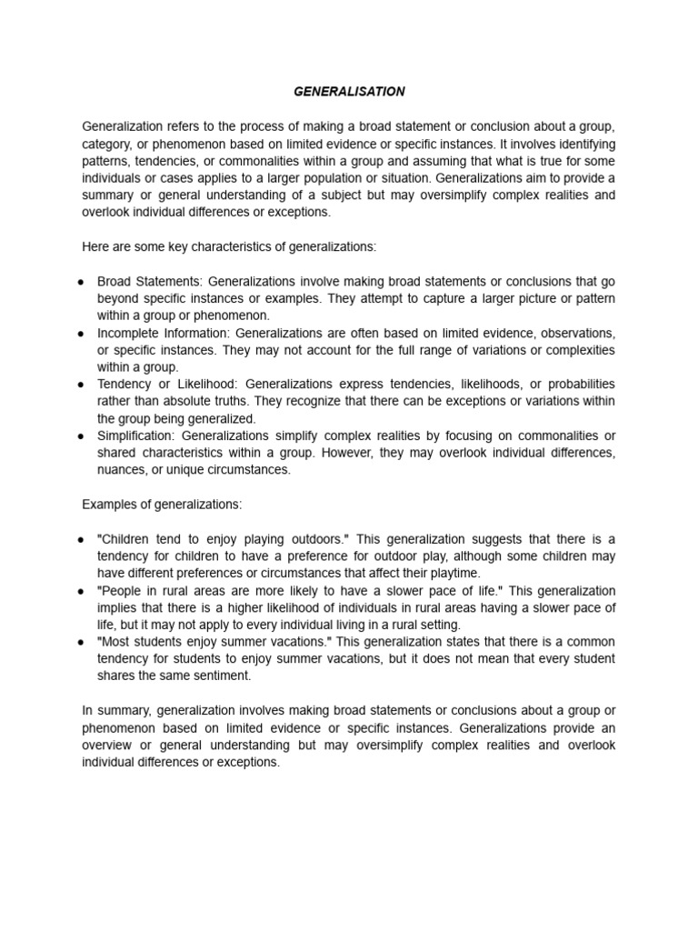 WORKSHEET ON ‘GENERALIZATION’-2 | Download Free PDF | Globalization ...