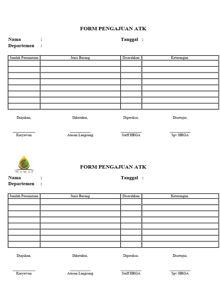 Form Pengajuan ATK (Alat Tulis Kantor) | PDF | Karier & Perkembangan | Bisnis