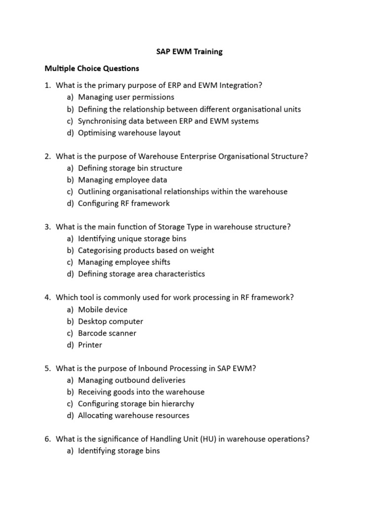 SAP EWM Training - Mock Exam | PDF | Warehouse | Enterprise Resource ...