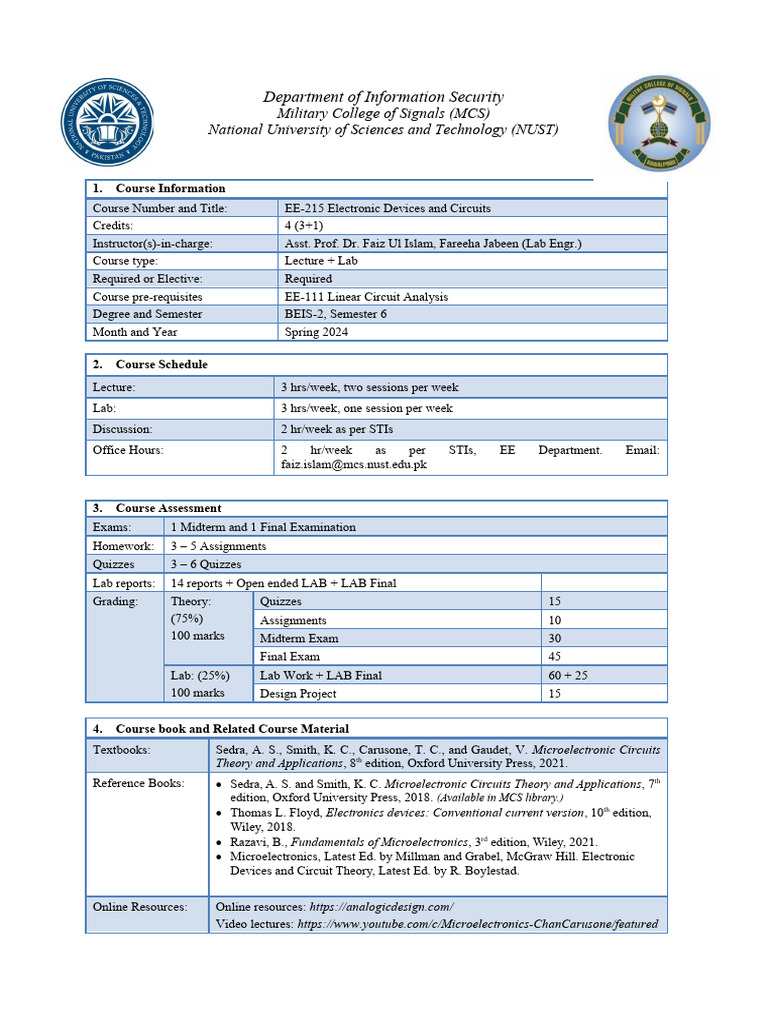 Course Outline EDC 2 | PDF | Bipolar Junction Transistor | Mosfet