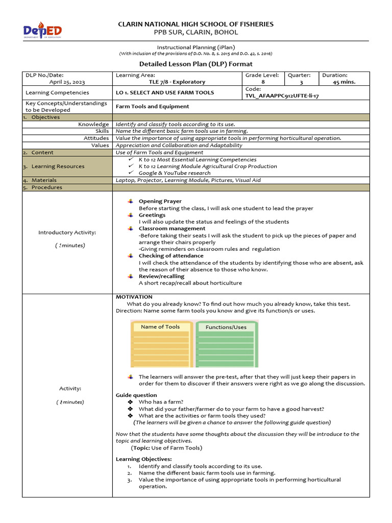 Lesson Plan - Clarin Nhs | PDF | Learning | Tools