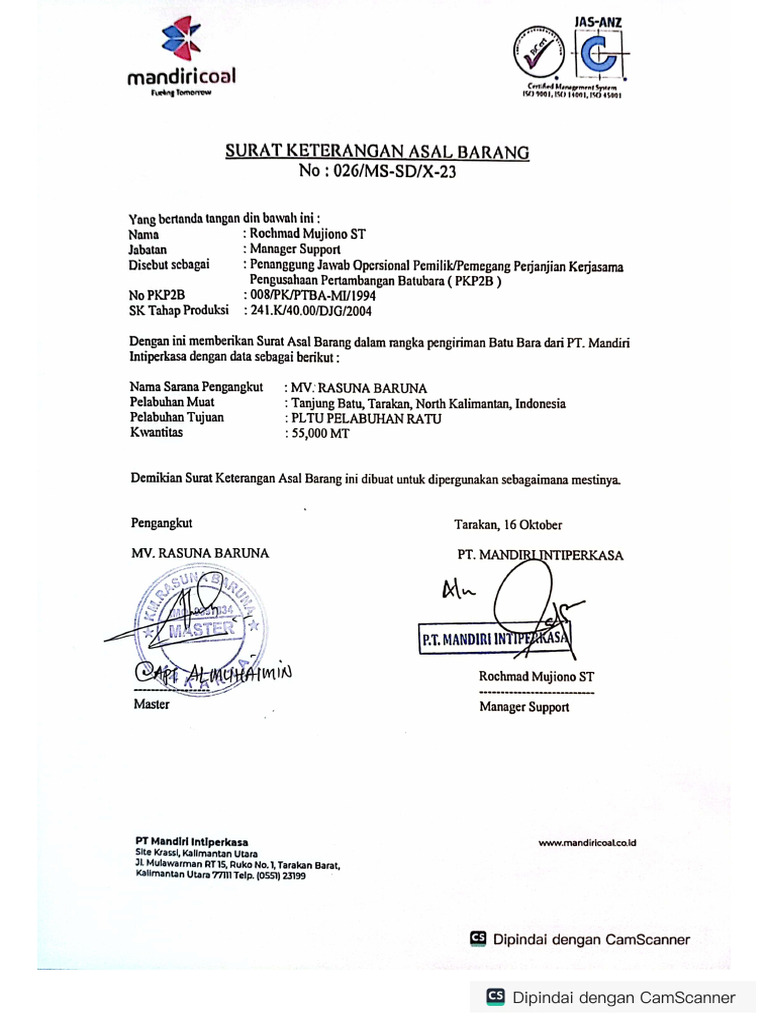 SKAB MV. Rasuna Baruna | PDF