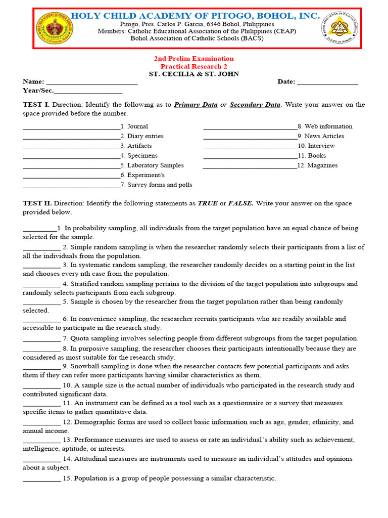 Practical Res. 2 2nd Prelim Exam | PDF | Sampling (Statistics) | Survey Methodology