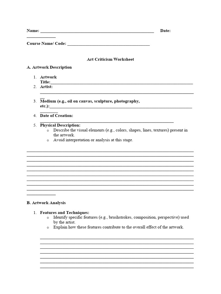 Art Criticism Worksheet | PDF | Composition (Visual Arts) | Liberal ...