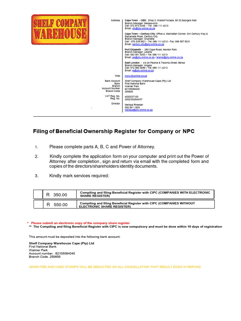 Application Form Beneficial Company Register Co & NPC Cape | PDF ...