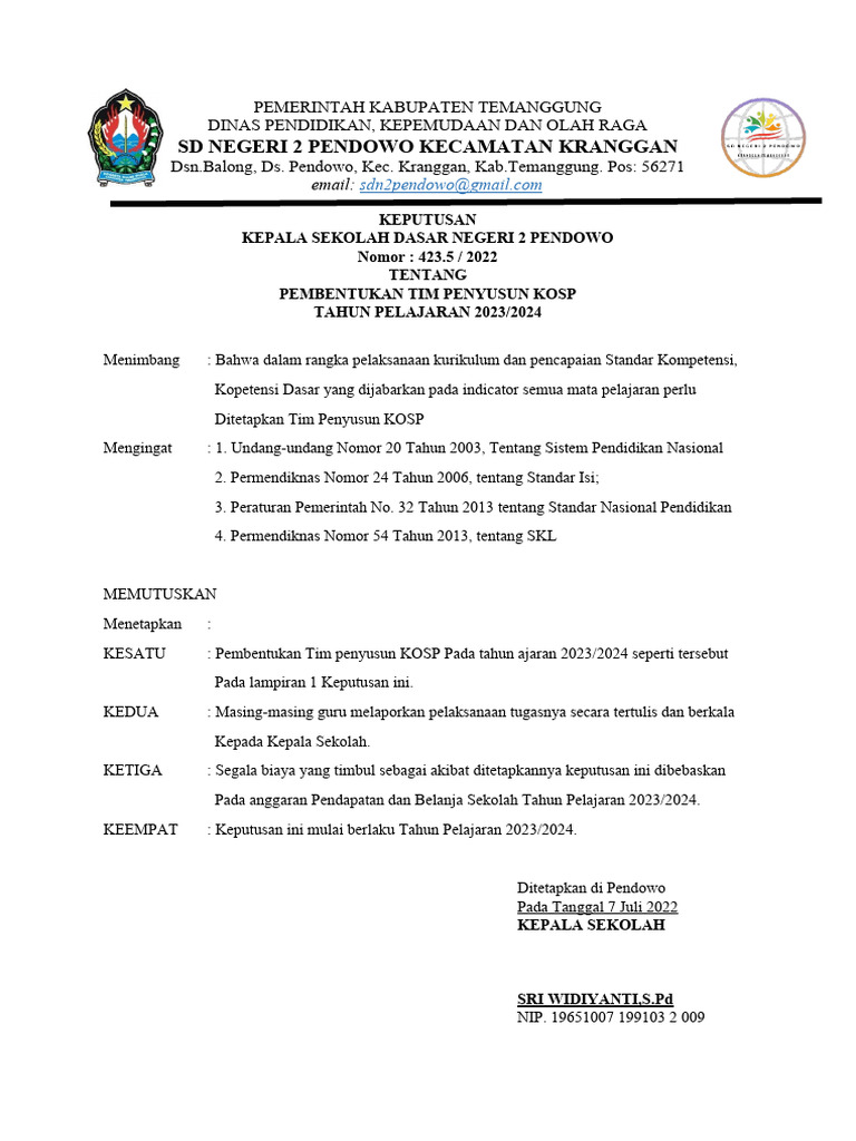 SK Pembentukan Kosp 2023 | PDF