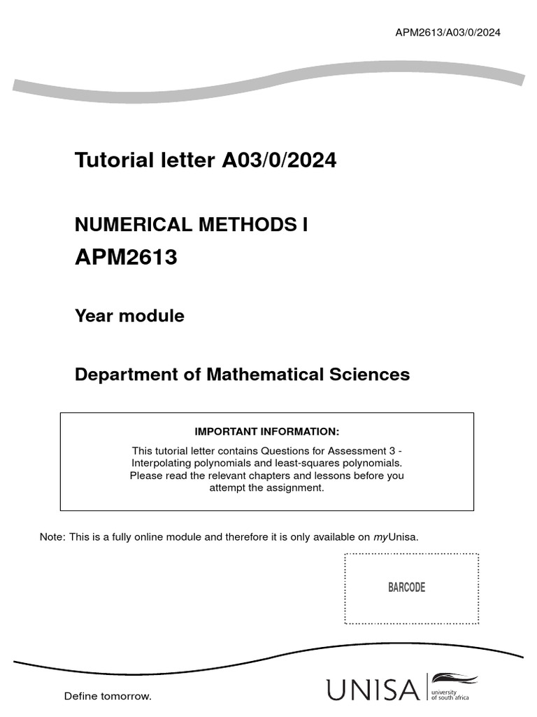 APM2613 Numerical Methods Tutorial A03 | PDF | Algorithms | Mathematics ...