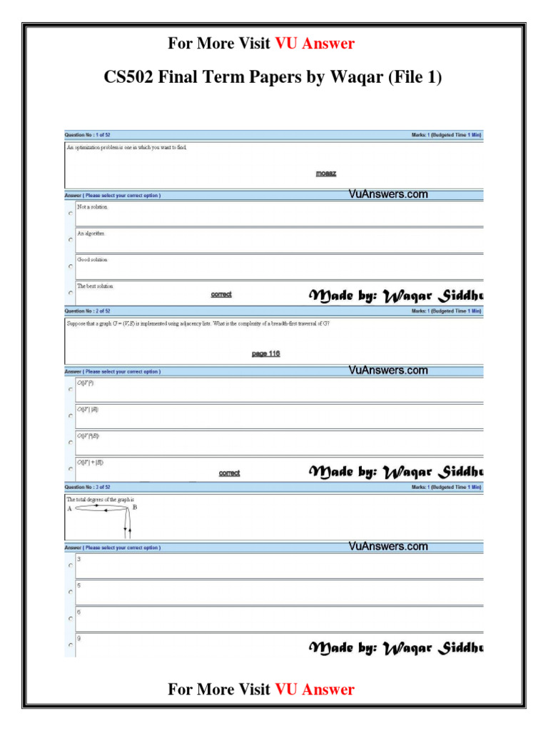 CS502 Final Term Papers by Waqar (File 1) | PDF