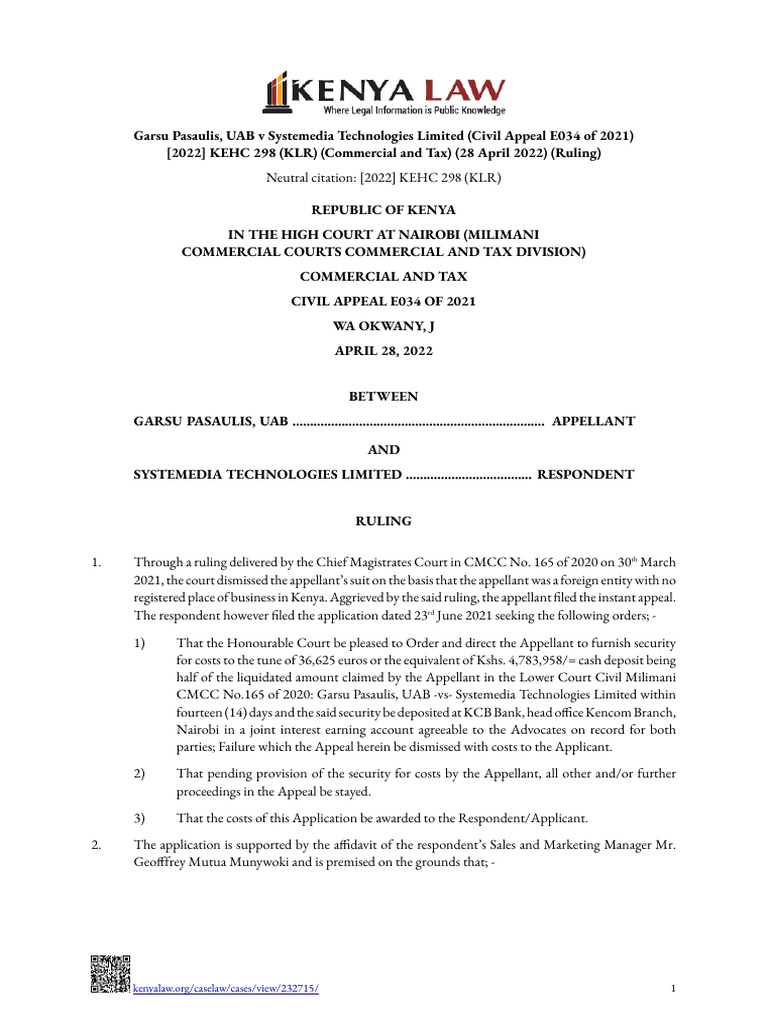 Garsu Pasaulis, UAB v Systemedia Technologies Limited (Civil | PDF | Lawsuit | Judgment (Law)