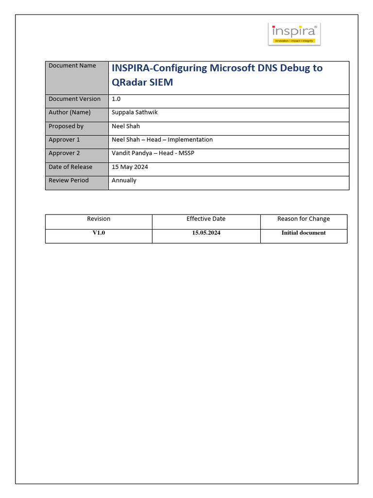 INSPIRA - Configuring Microsoft DNS Debug To QRadar SIEM - v1.0 | PDF | Domain Name System ...