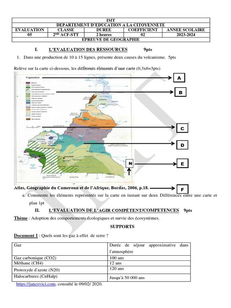 EVAL 5 GEO 2nde AC | PDF | Dioxyde de carbone | Méthane