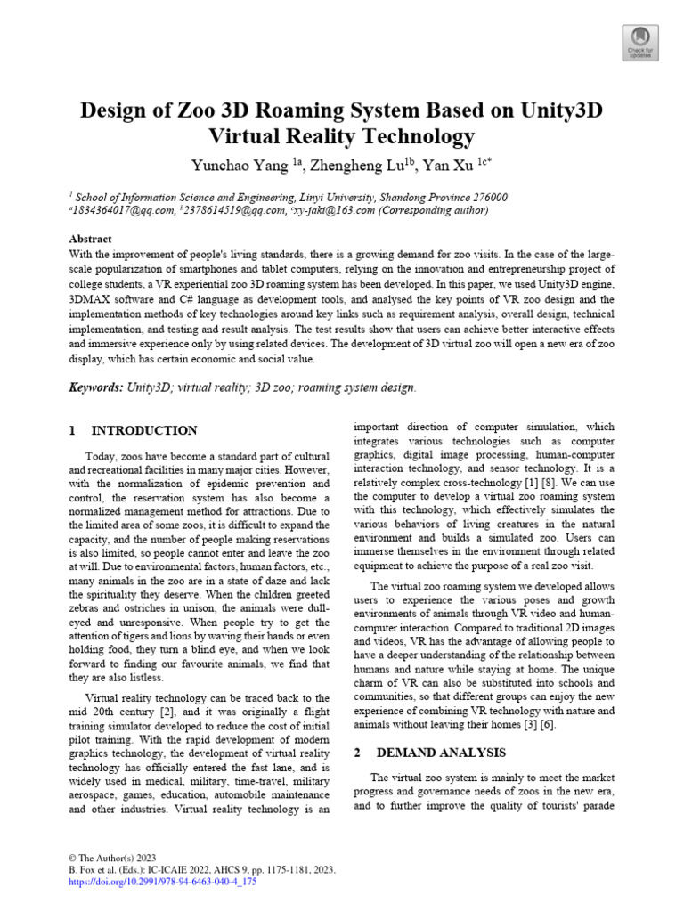 Design of Zoo 3D Roaming System Based On Unity3D Virtual Reality Technology | PDF | Virtual ...