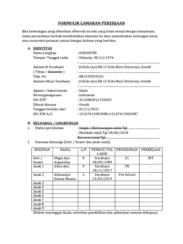 Formulir Lamaran Pekerjaan Sumantri | PDF | Karier & Perkembangan
